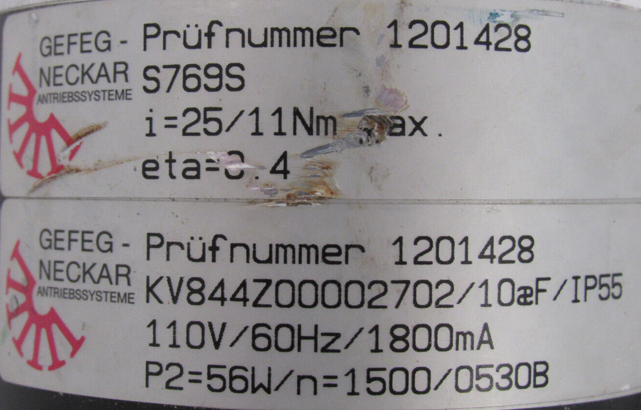 NEW GEFEG NECKAR 1201428 GEARMOTOR 110V - SB Industrial Supply, Inc.