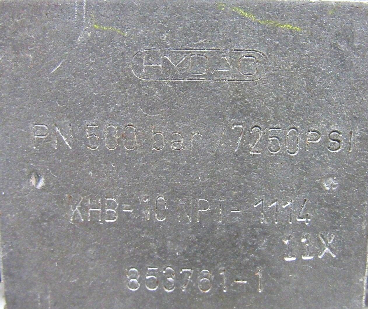 NEW HYDAC KHB-10NPT-1114 BALL VALVE KHB10NPT1114 853761-1 500 BAR 7250 ...