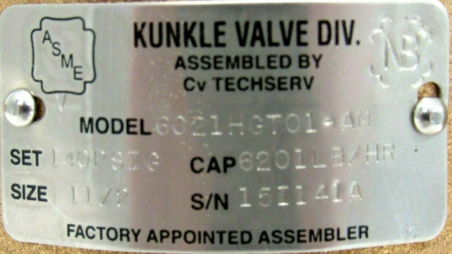 NEW KUNKLE VALVE 6021HGT01-AM RELIEF VALVE 1-1/2" 140PSI 6021HGT01AM ...