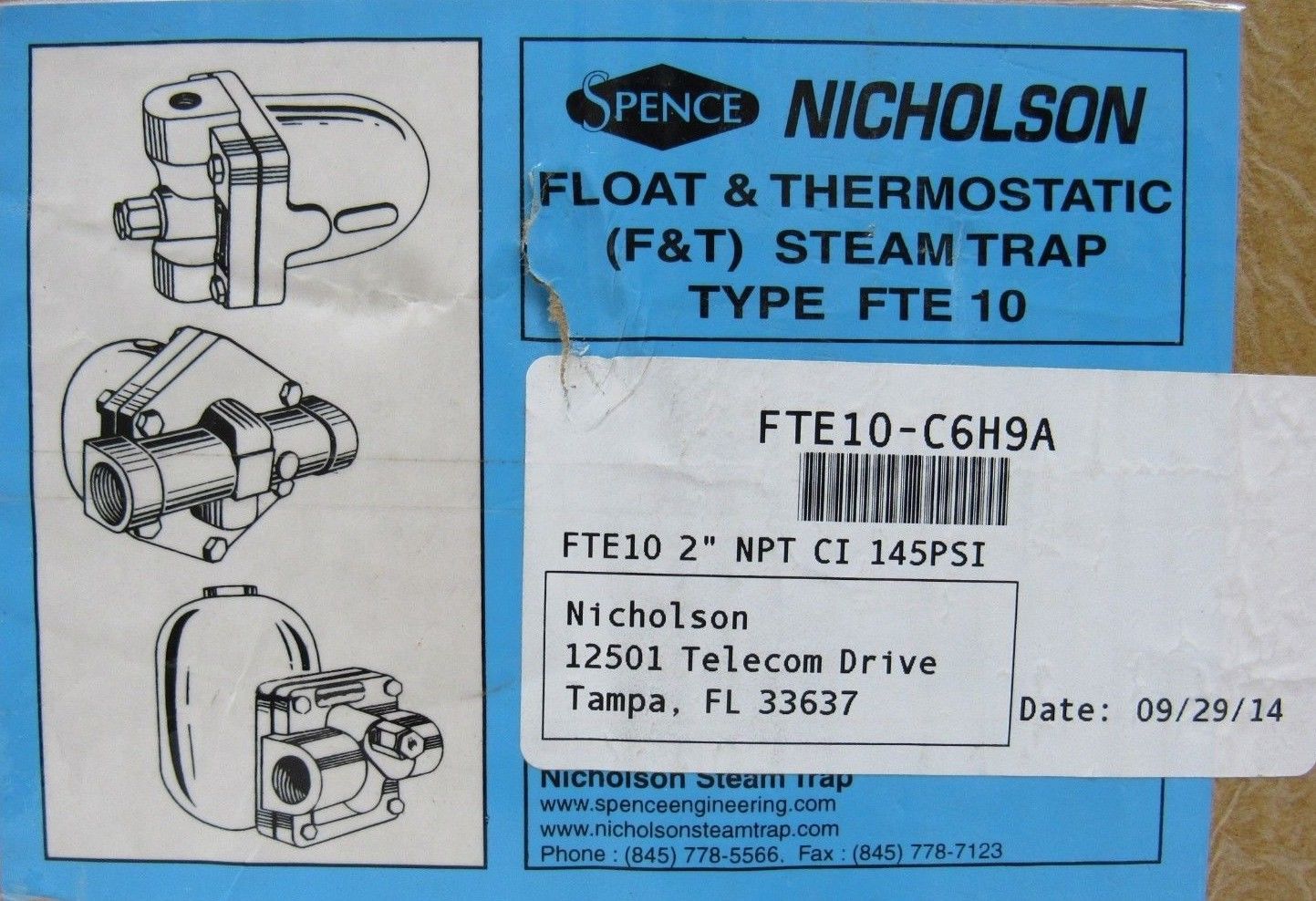 NEW NICHOLSON FTE10-C6H9A FLOAT & THERMOSTATIC STEAM TRAP 2" FTE10C6H9A ...