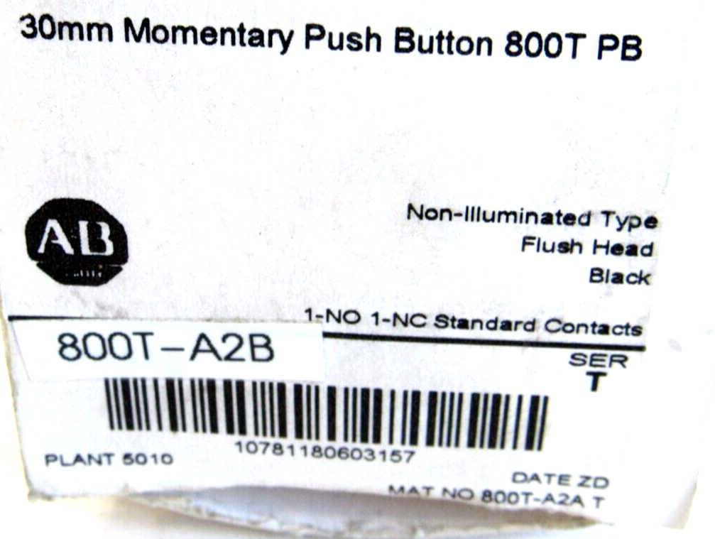 ALLEN BRADLEY 800T-A2A PUSHBUTTON SER.T 800TA2A NEW, SURPLUS - SB ...