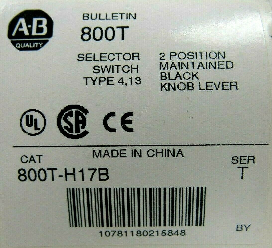 NEW ALLEN BRADLEY 800T-H17B SELECTOR SWITCH SER T 800TH17B - SB ...