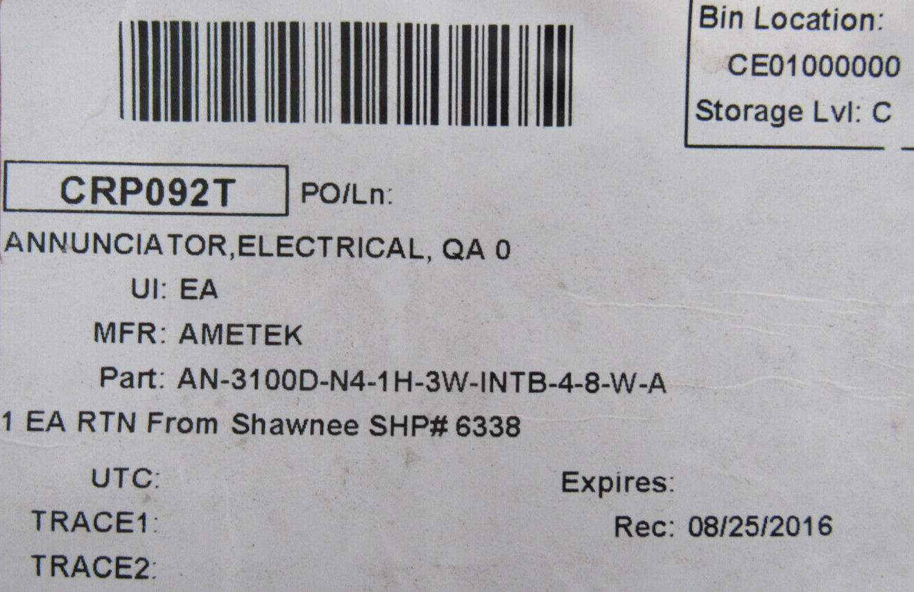 NEW AMETEK AN-3100D ANNUNCIATOR W/PRINTER AN-3100D-N4-1H-3W-TNTB-4-8-W ...