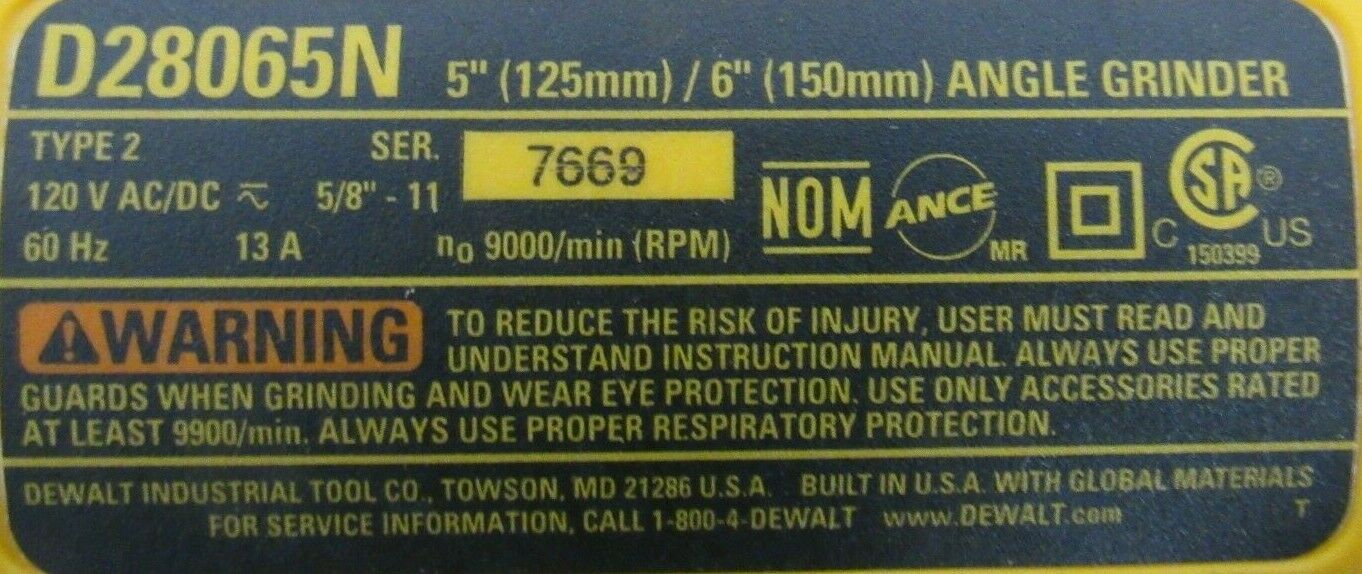 NEW DEWALT D28065N ANGLE GRINDER 5"-6" - SB Industrial Supply, Inc.