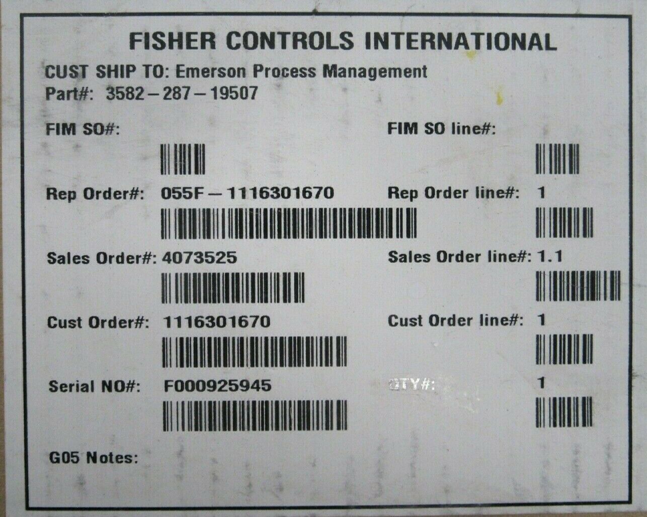 NEW FISHER CONTROLS 3582G PNEUMATIC VALVE POSITIONER 3582-287-19507 ...