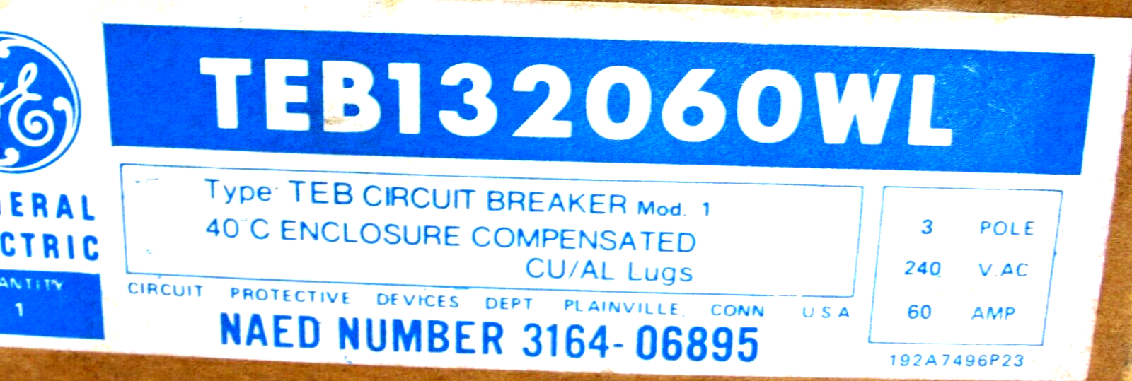 NEW GENERAL ELECTRIC TEB132060WL CIRCUIT BREAKER - SB Industrial Supply ...