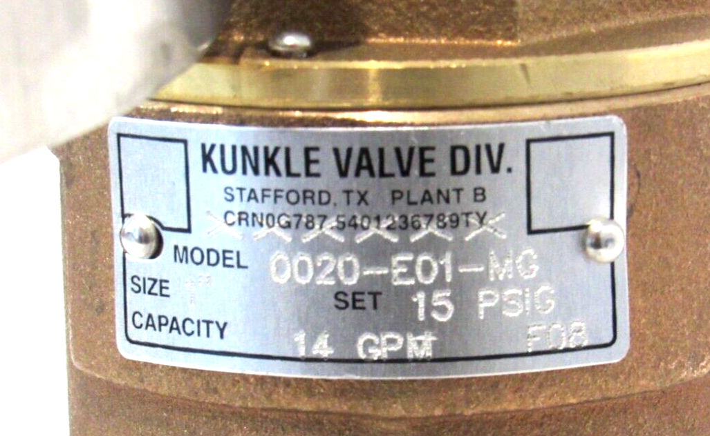 NEW KUNKLE 0020-E01-MG RELIEF VALVE 1" 0020E01MG - SB Industrial Supply ...