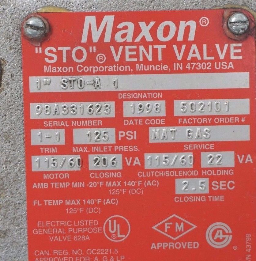 NEW MAXON 1'' ST0-A 1 VENT VALVE STO - SB Industrial Supply, Inc.