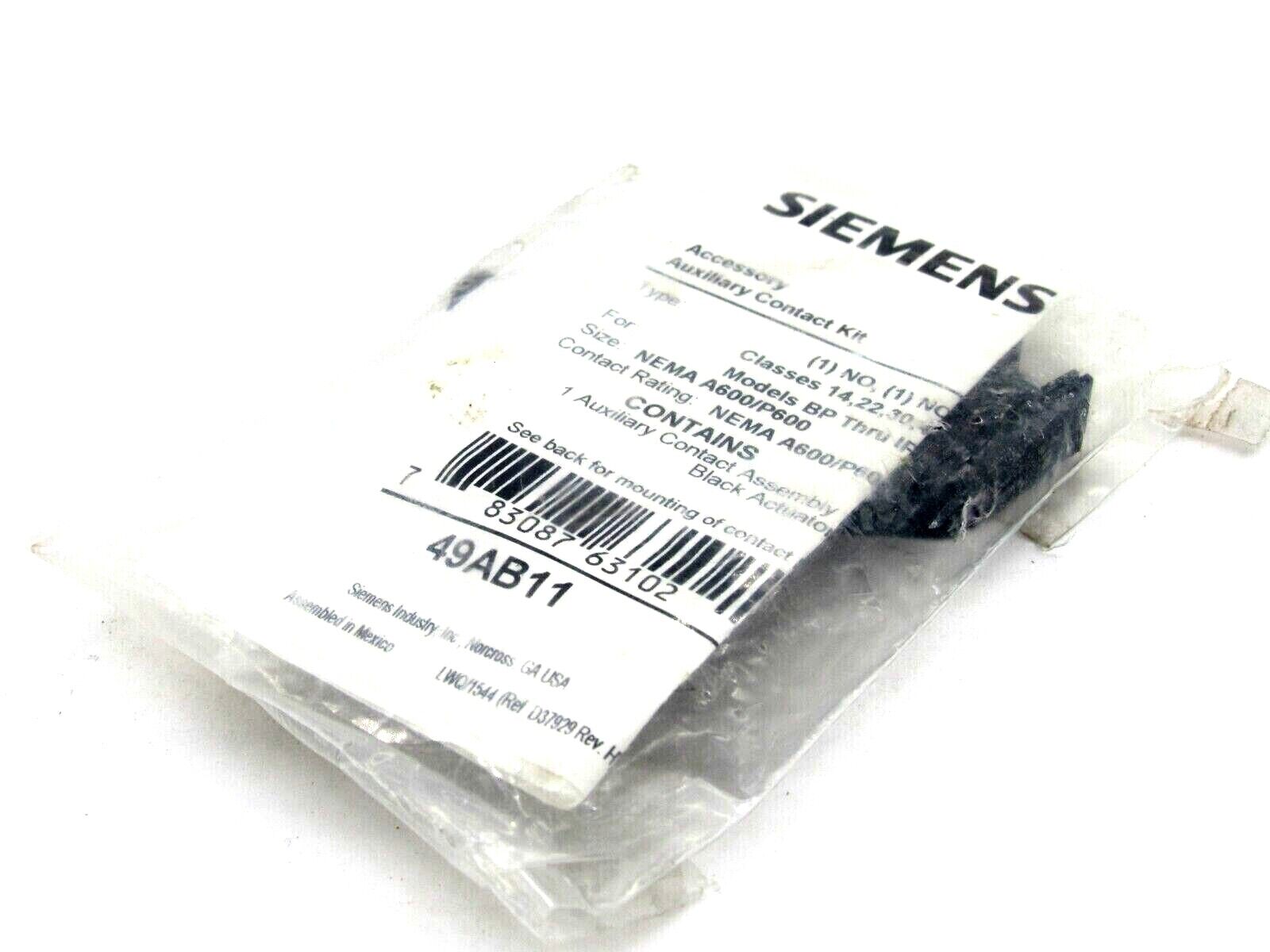 NEW SEALED BAG SIEMENS 49AB11 AUXILIARY CONTACT KIT - SB Industrial ...