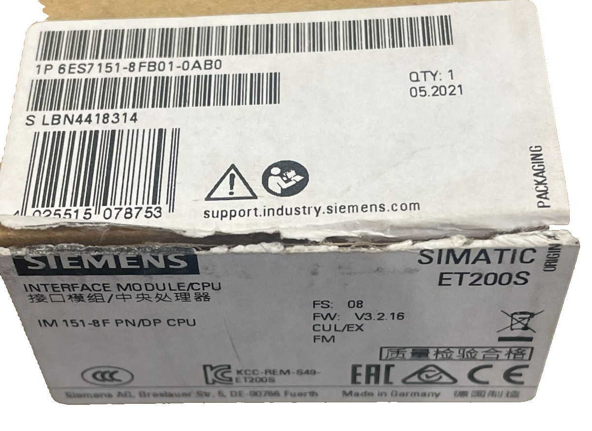 NEW SIEMENS 6ES7151-8FB01-0AB0 INTERFACE MODULE/CPU FW:V3.2.16 ...