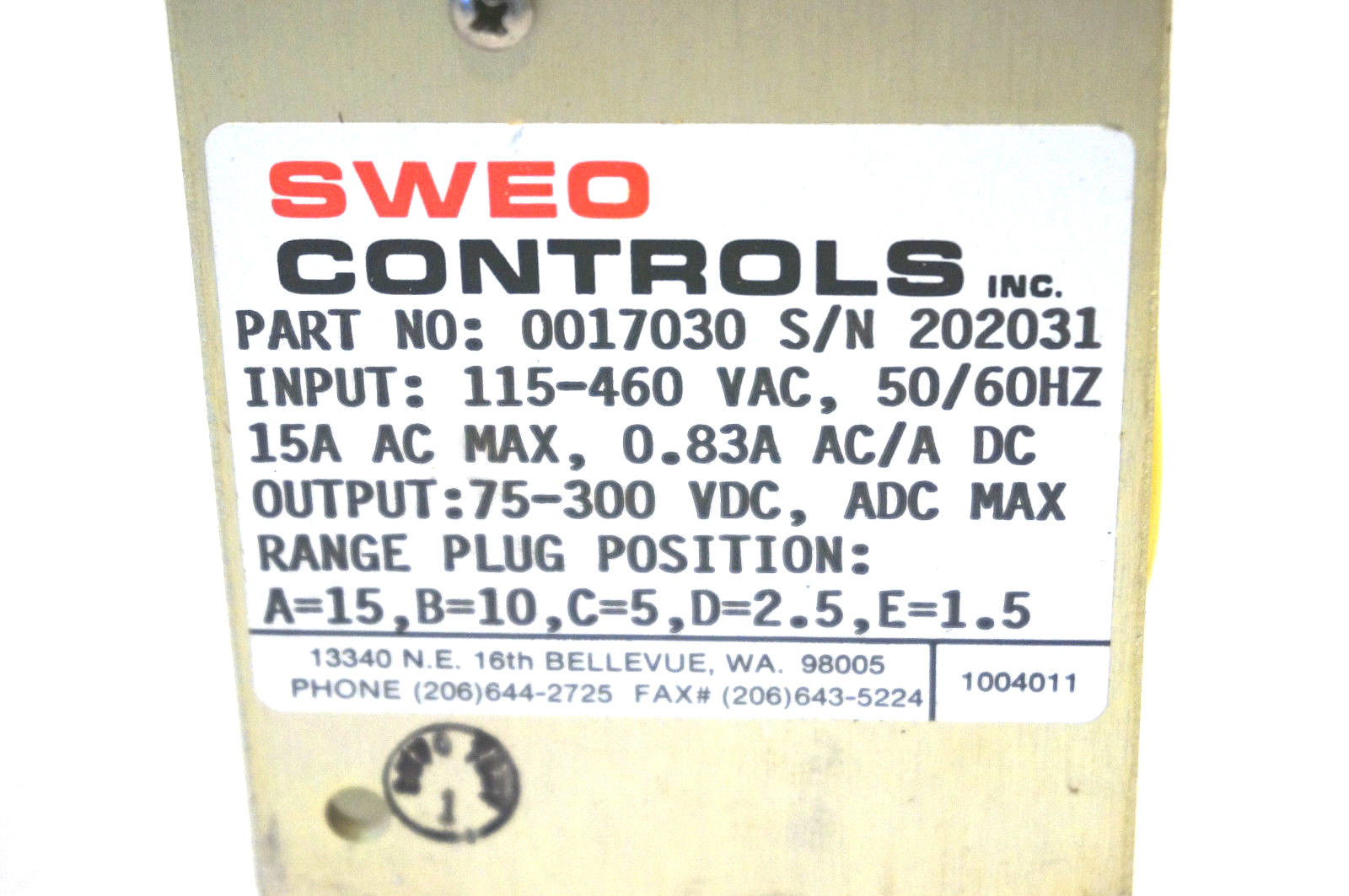 NEW SWEO CONTROLS 0017030 FIELD REGULATOR POWER MODULE - SB Industrial ...