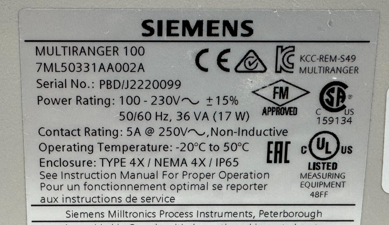 USED SIEMENS 7ML5033-1AA00-2A MULTIRANGER 100 ULTRASONIC SYSTEM ...