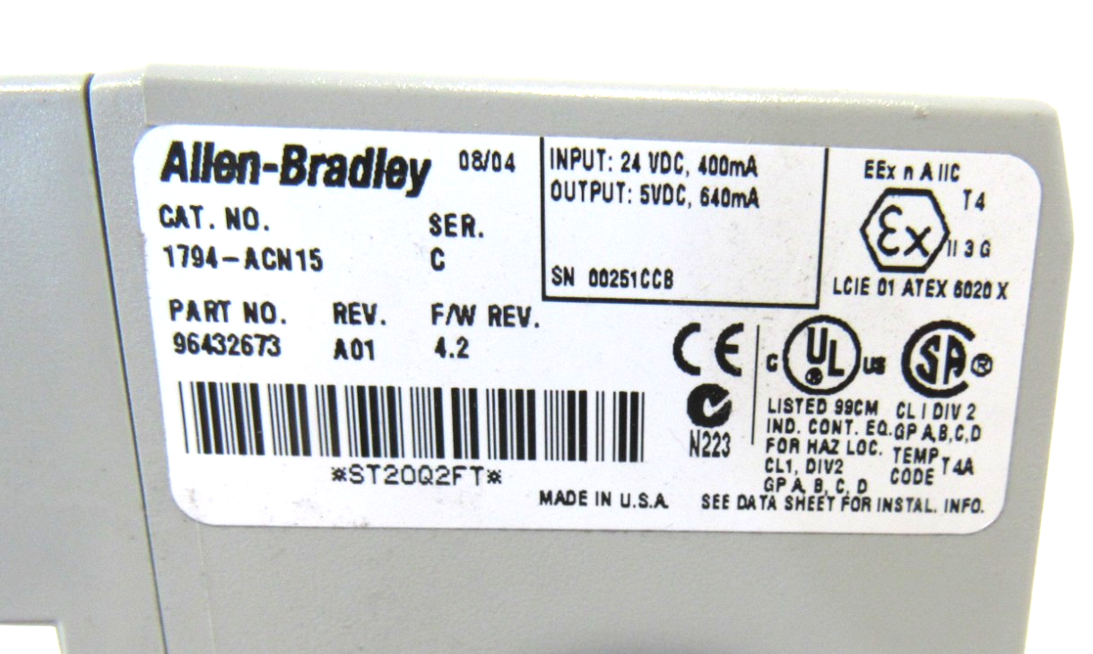 ALLEN BRADLEY 1794-ACN15 CONTROL NET ADAPTER SER.C 1794ACN15 NEW ...
