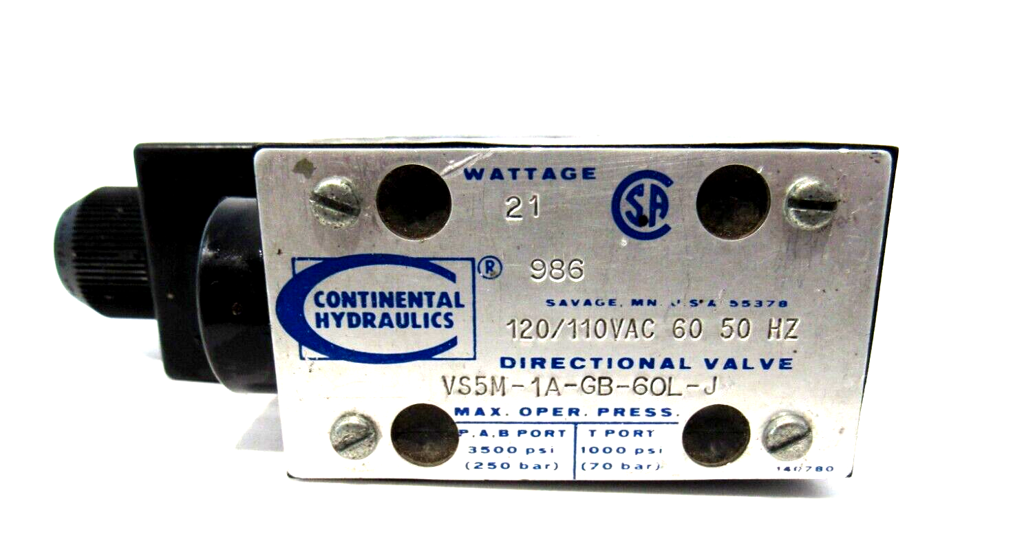 NEW CONTINENTAL HYDRAULICS VS5M-1A-GB-60L-J DIRECTIONAL VALVE ...