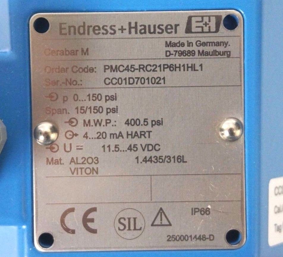 NEW ENDRESS & HAUSER PMC45-RC21P6H1HL1 PRESSURE TRANSMITTER - SB Industrial Supply, Inc.
