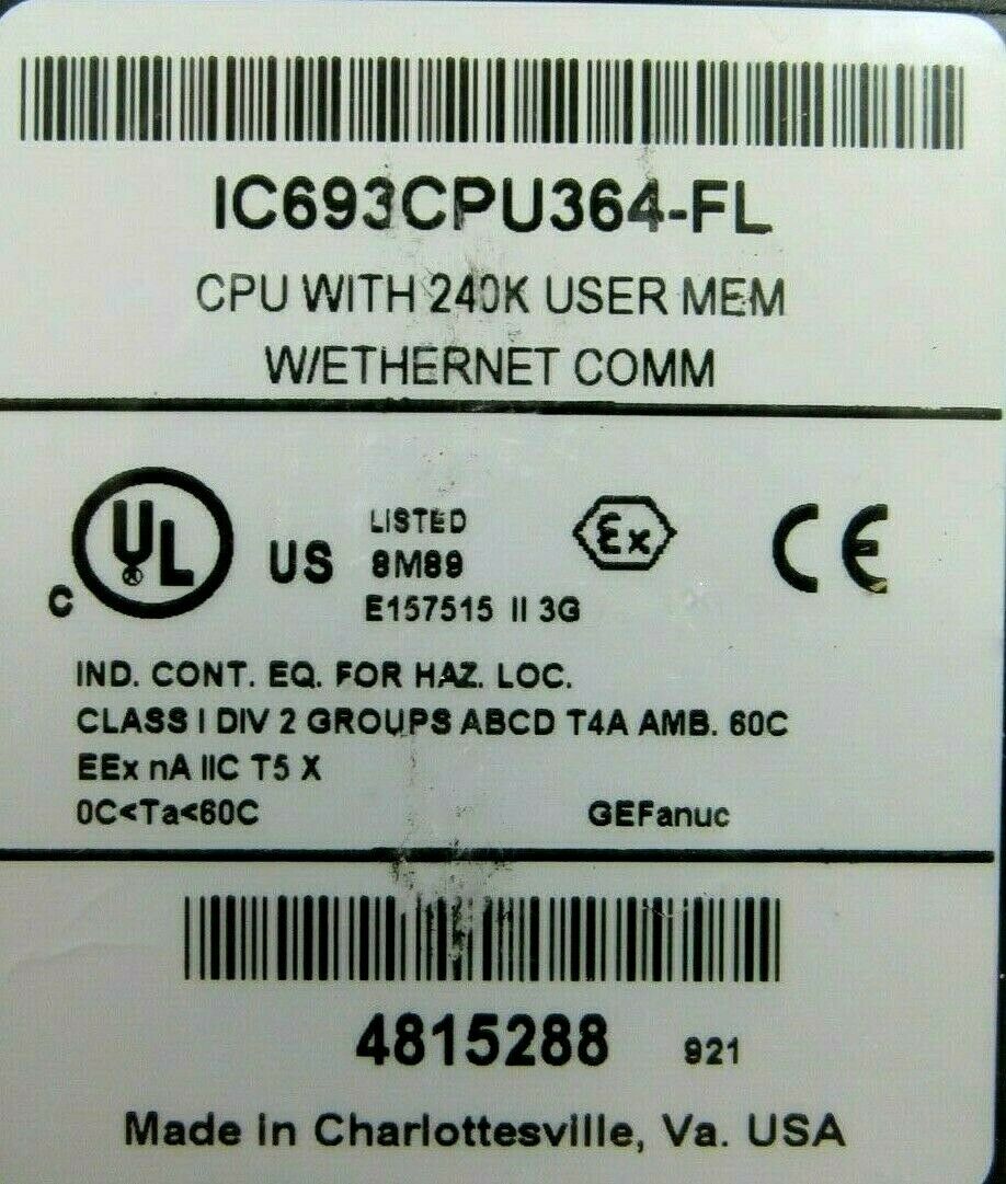 NEW GE FANUC IC693CPU364-FL ETHERNET CPU MODULE IC693CPU364FL - SB ...
