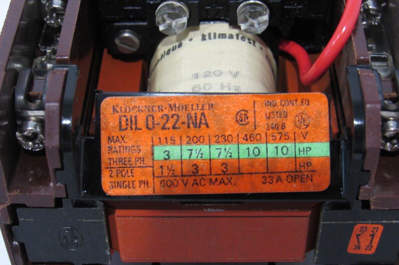 NEW KLOCKNER MOELLER DIL 0-22-NA CONTACTOR DIL022NA - SB Industrial ...