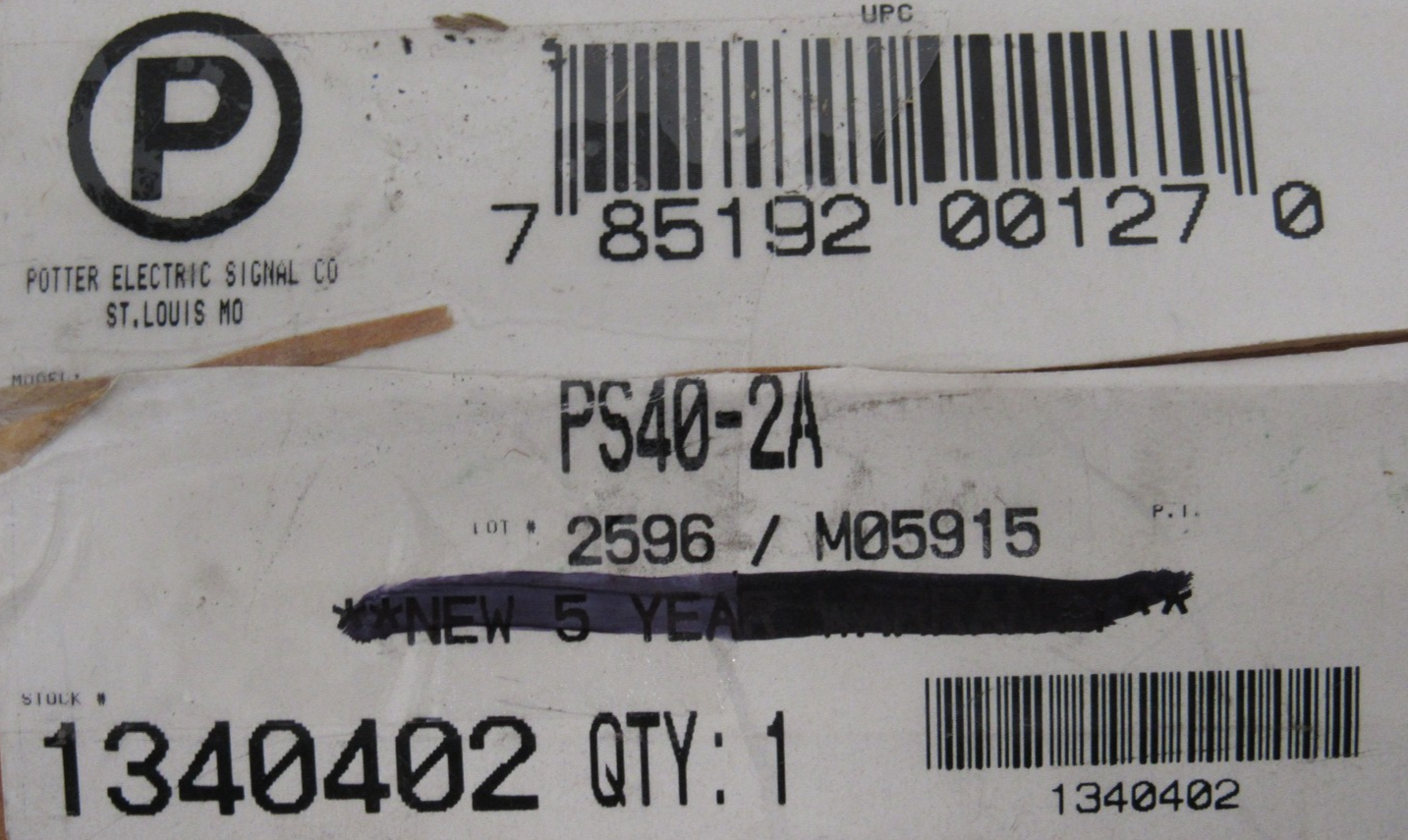 NEW POTTER PS40-2A PRESSURE SWITCH PS402A 1340402 - SB Industrial ...