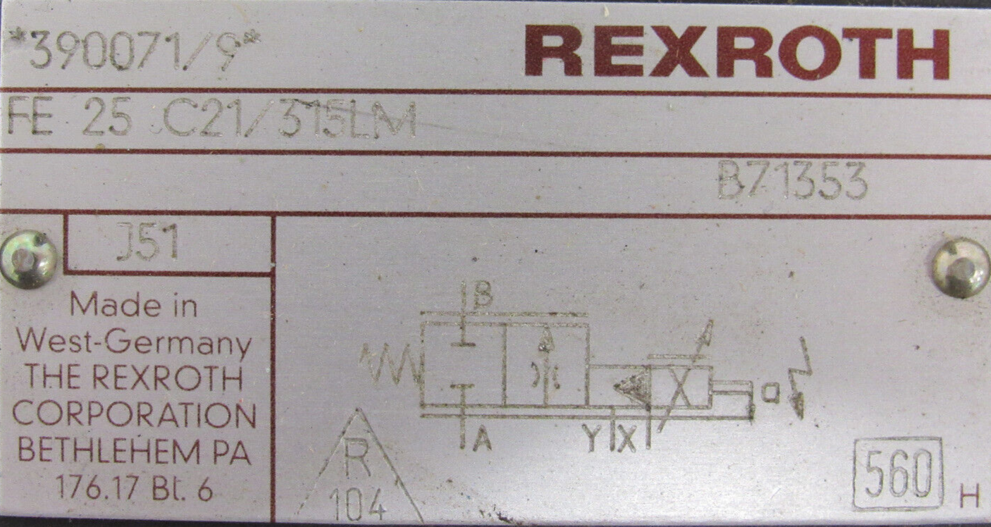 NEW REXROTH FE-25-C21/315LM PROPORTIONAL VALVE FE25C21315LM - SB ...