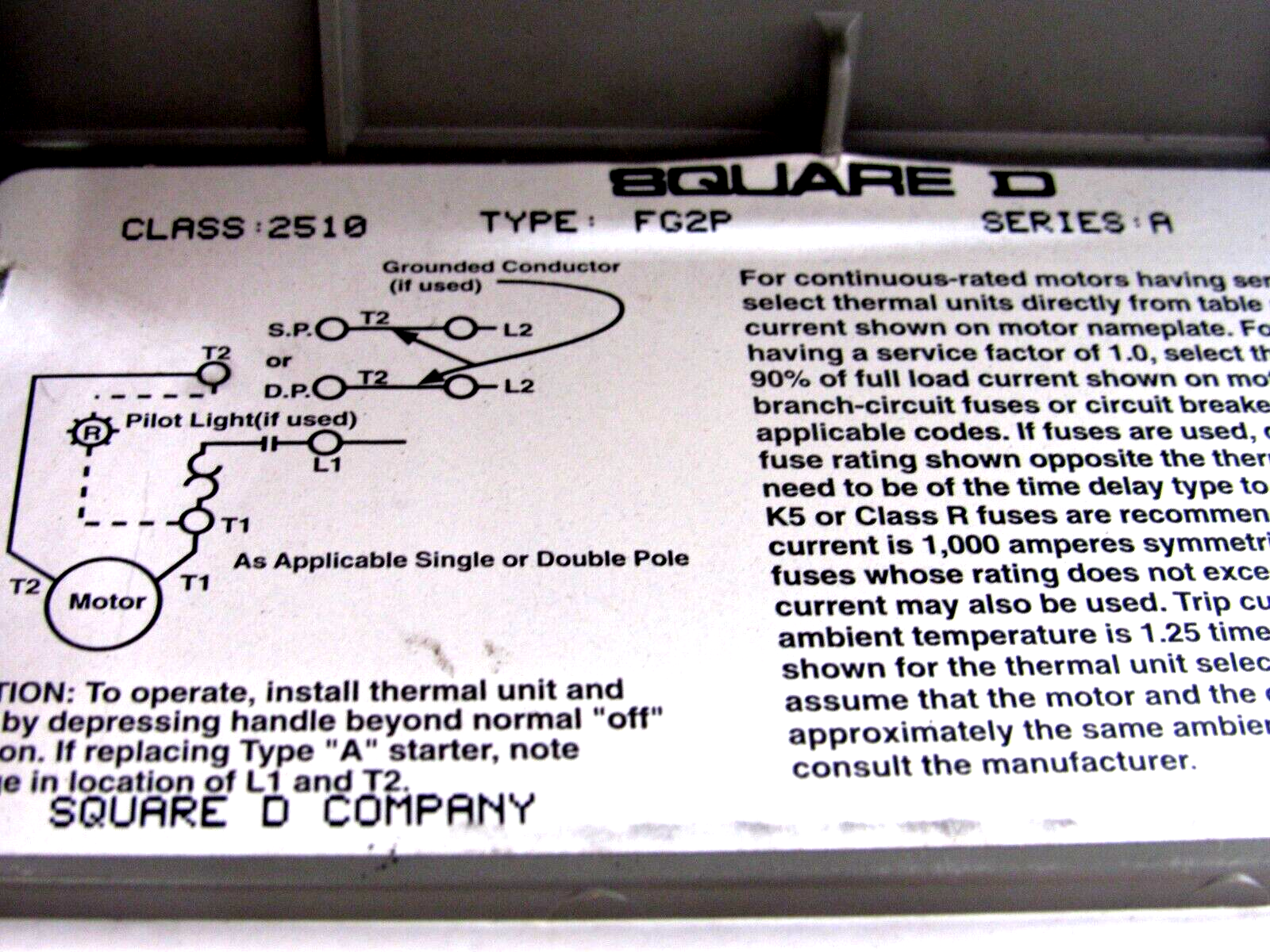 NEW SQUARE D 2510-FG2P MANUAL STARTER SER.A 2510FG2P - SB Industrial ...