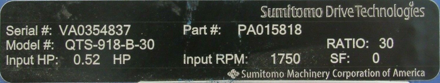 NEW SUMITOMO PA015818 GEAR REDUCER 30:1 QTS-918-B-30 - SB Industrial ...