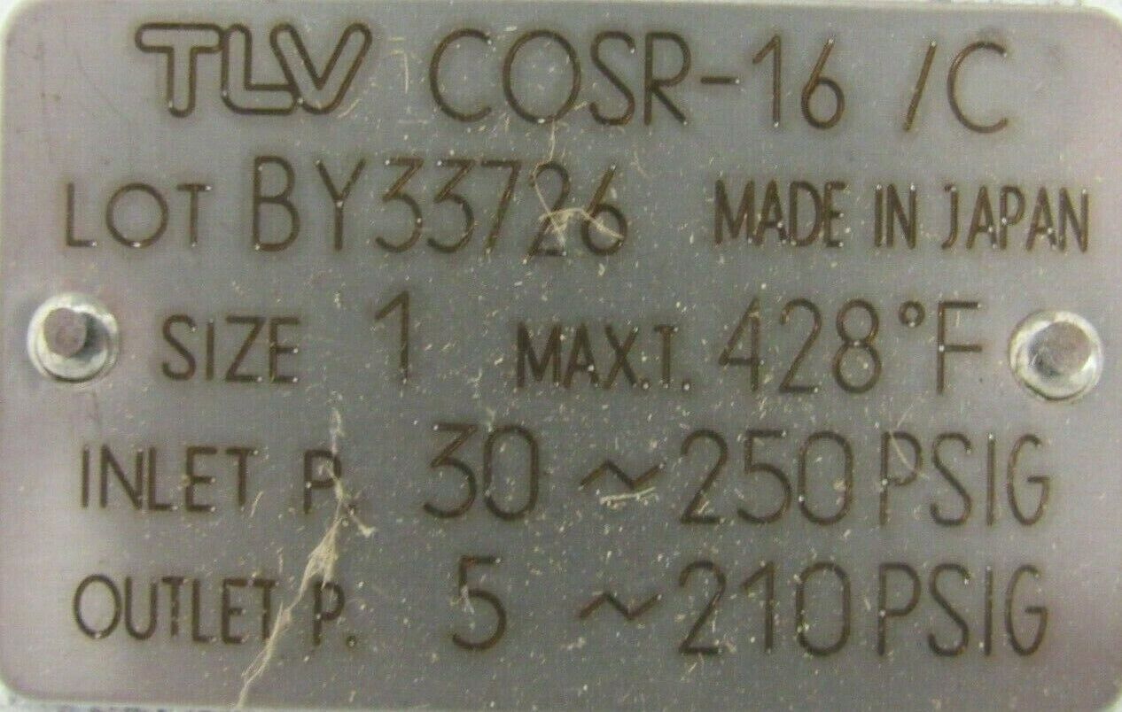 NEW TLV COSR-16/C PRESSURE REDUCING VALVE COSR16C - SB Industrial ...