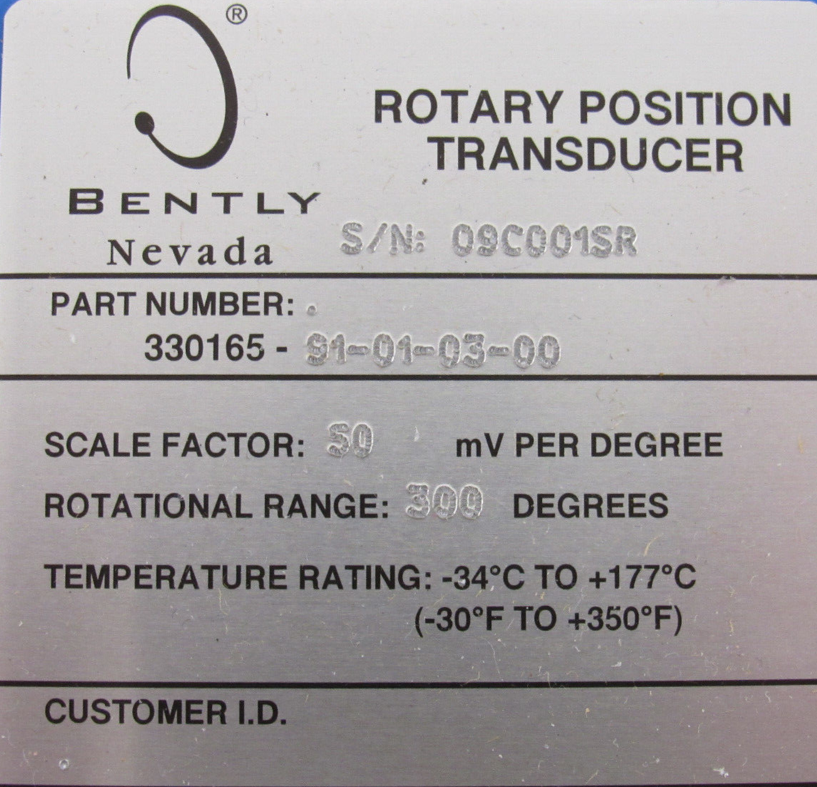 NEW BENTLY NEVADA 330165-91-01-03-00 ROTARY POSITION TRANSDUCER ...
