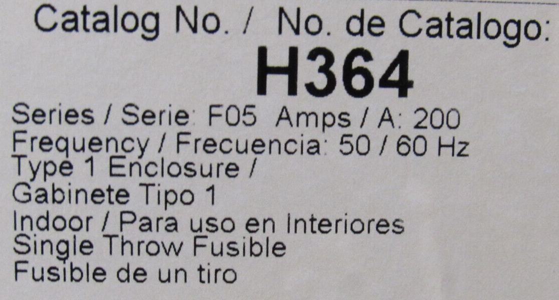 NEW SQUARE D H364 SAFETY SWITCH 200A 600V 3P - SB Industrial Supply, Inc.