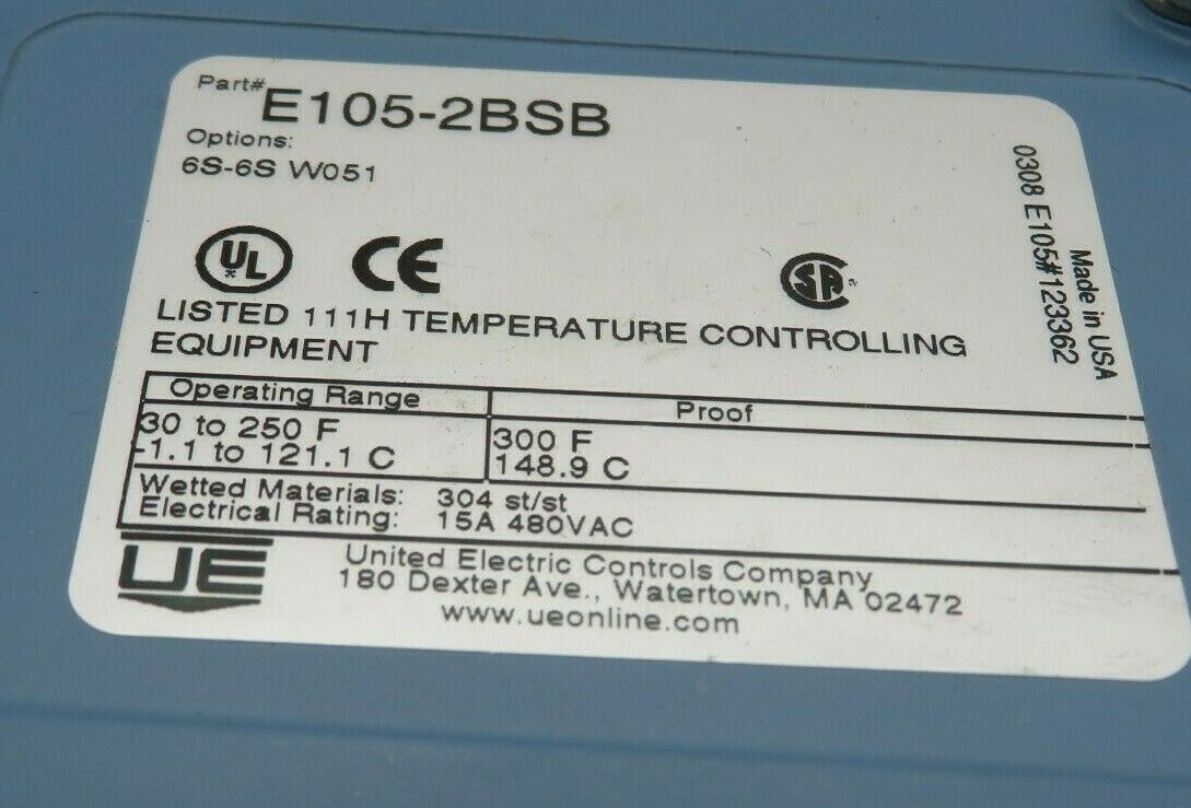 NEW UNITED ELECTRIC E105-2BSB TEMPERATURE SWITCH E1052BSB - SB ...