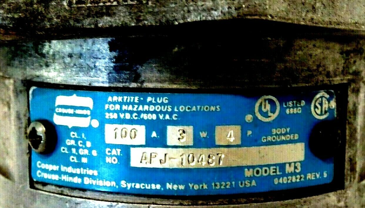 USED CROUSE HINDS APJ10487 RECEPTACLE PLUG - SB Industrial Supply, Inc.