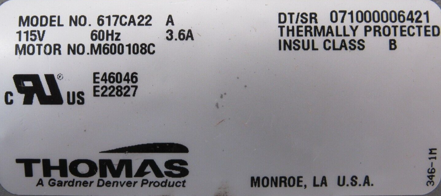 USED THOMAS 617CA22 VACUUM PUMP - SB Industrial Supply, Inc.