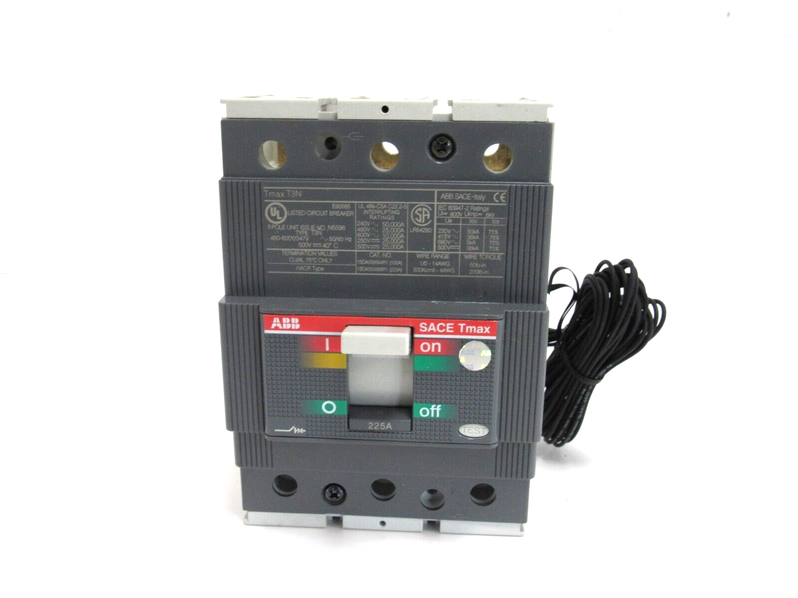 NEW ABB T3N225TWA CIRCUIT BREAKER BKR T3N 225A 3P T/M UL AS - SB ...