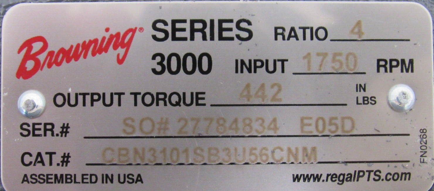 NEW BROWNING CBN3101SB3U56CNM GEAR REDUCER SERIES 3000 4:1 - SB ...