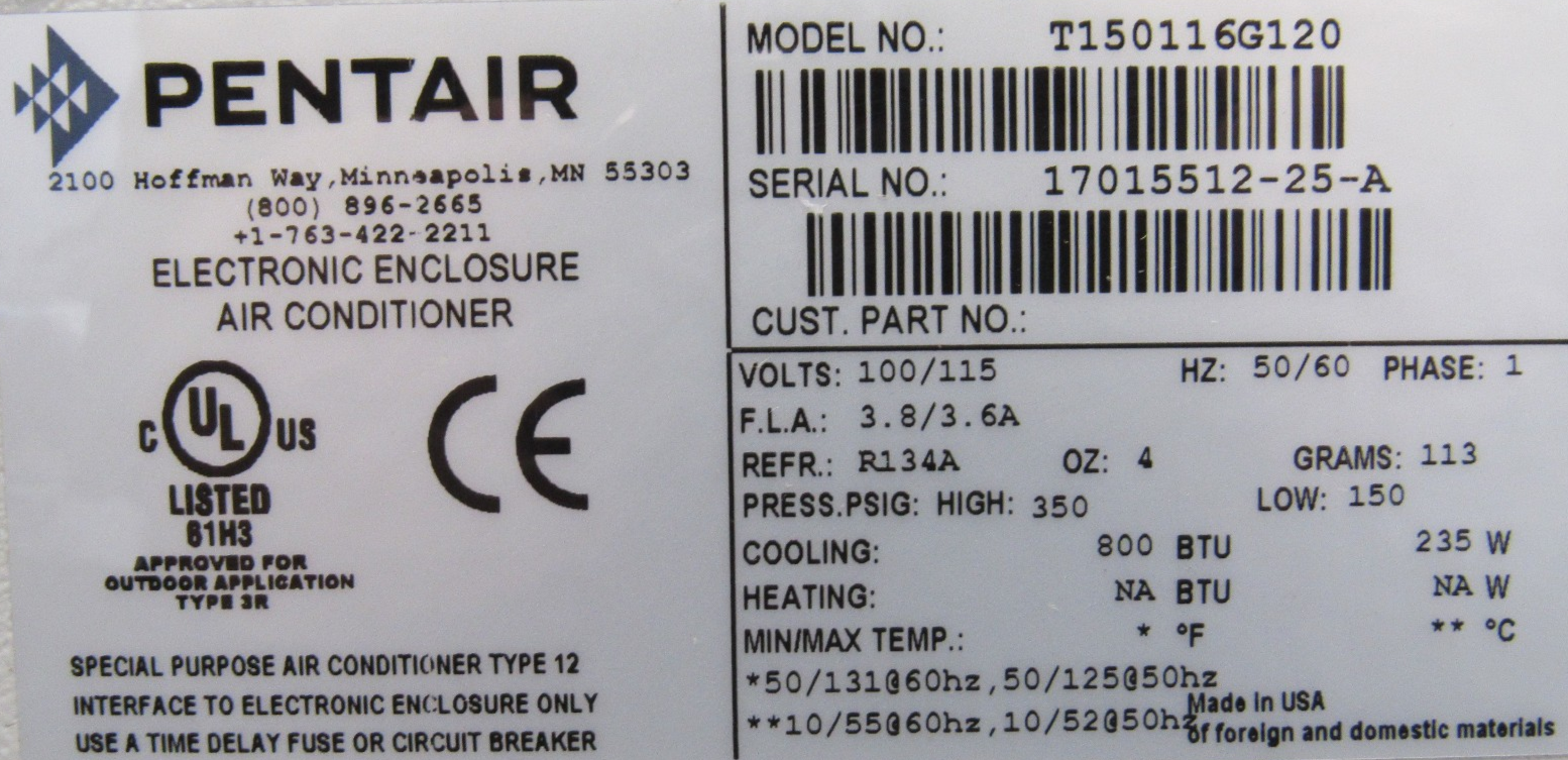 NEW PENTAIR T150116G120 AIR CONDITIONER 800 BTU - SB Industrial Supply, Inc.