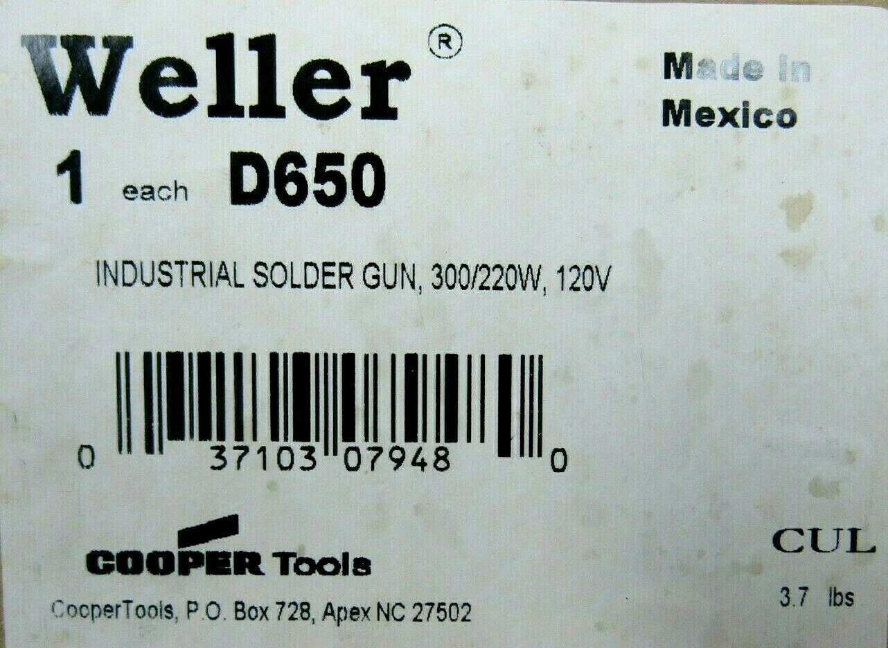 NEW WELLER D650 INDUSTRIAL SOLDER GUN 300/220W 120V - SB Industrial ...