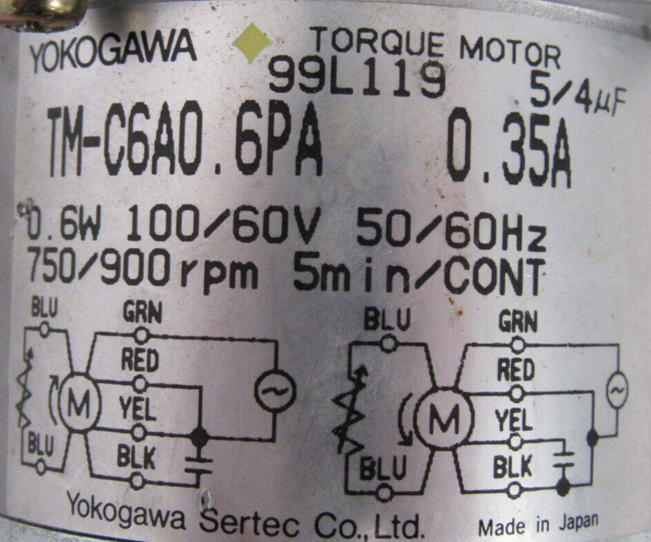 USED YOKOGAWA TM-C6A0.6PA TORQUE MOTOR 6RA-D20 100/60V TMC6A06PA - SB ...