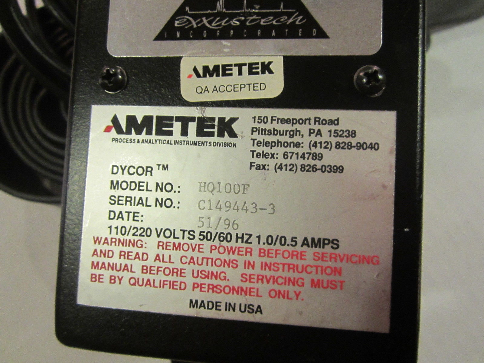 USED AMETEK DYCOR HQ100F - SB Industrial Supply, Inc.