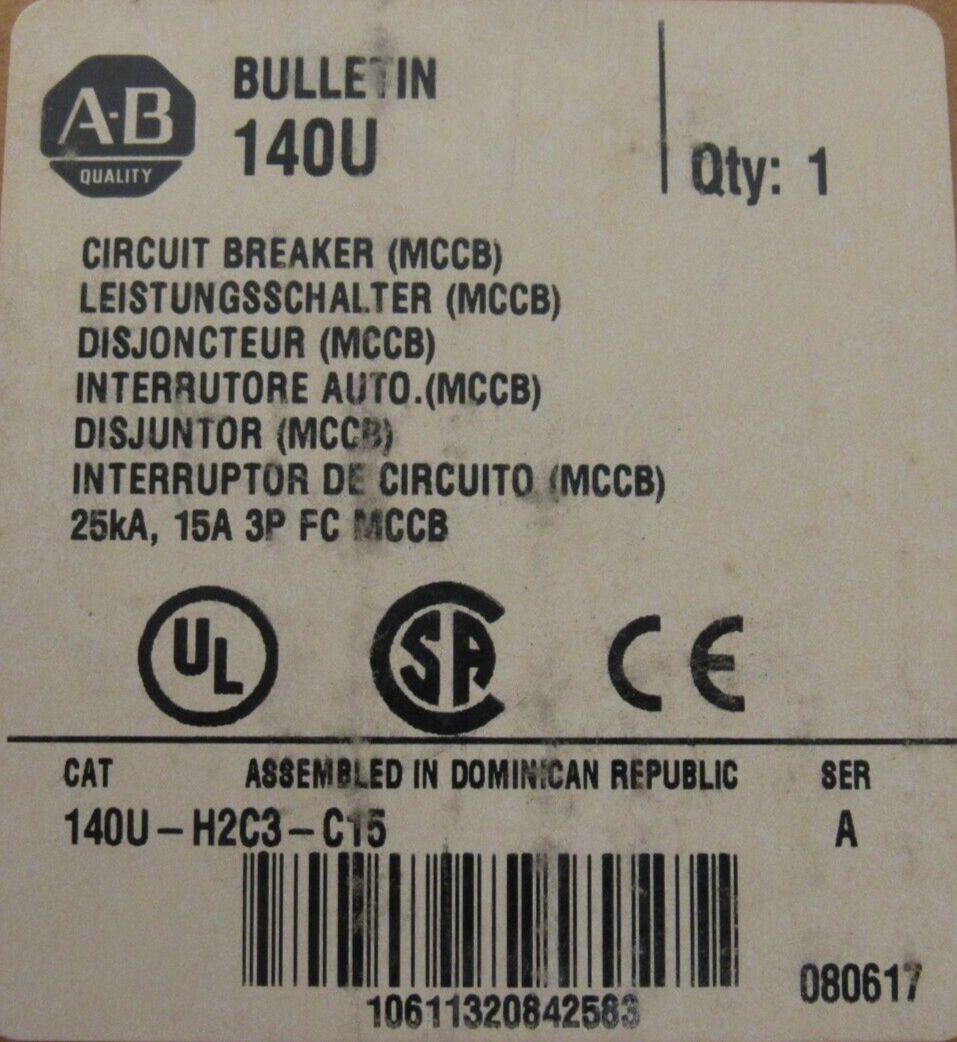 NEW 140U-H2C3-C15 CIRCUIT BREAKER 15A SER.A 140UH2C3C15 NEW SURPLUS ...