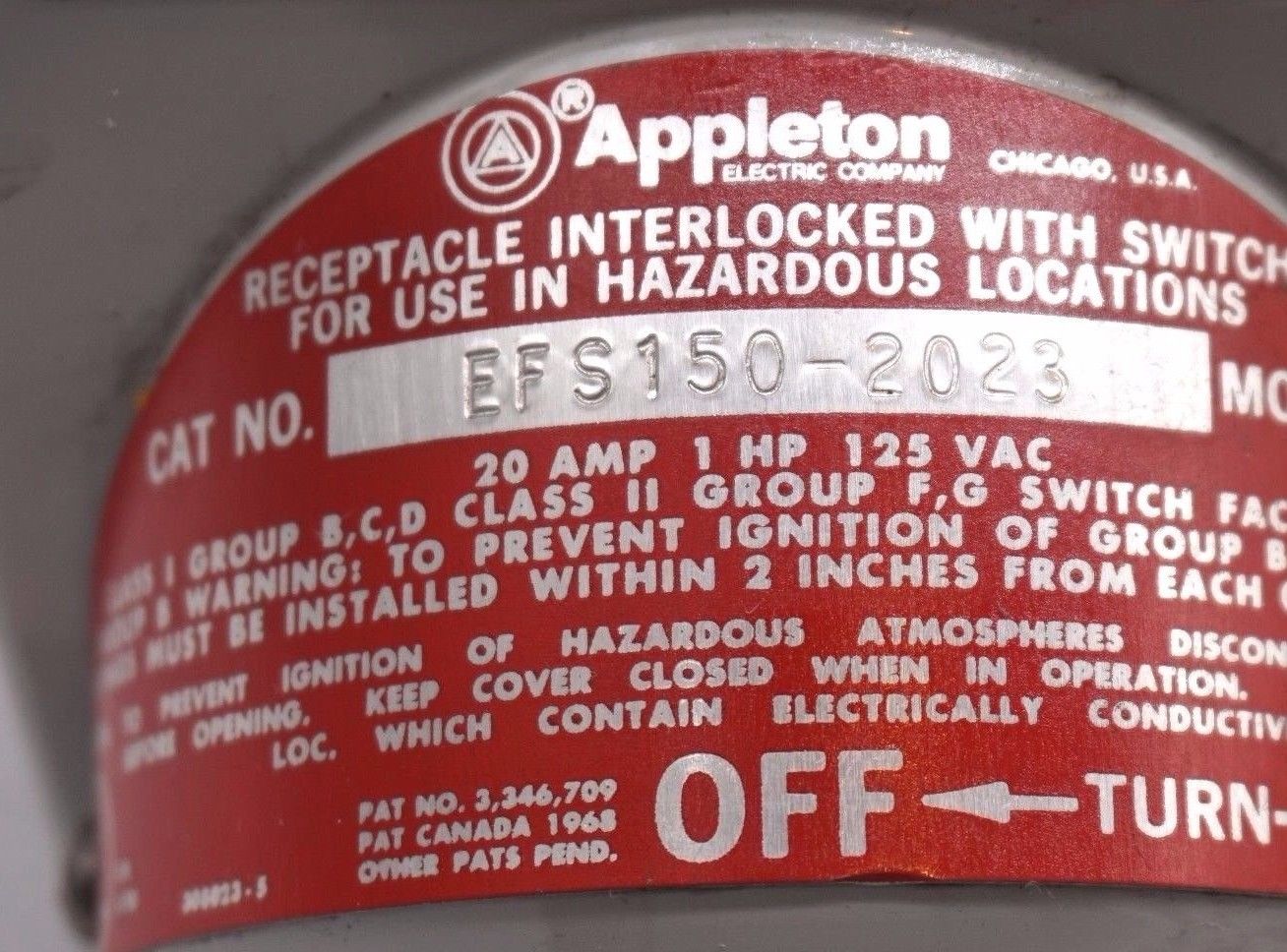 NEW APPLETON EFS150-2023 RECEPTACLE MODEL B EFS1502023 - SB Industrial ...