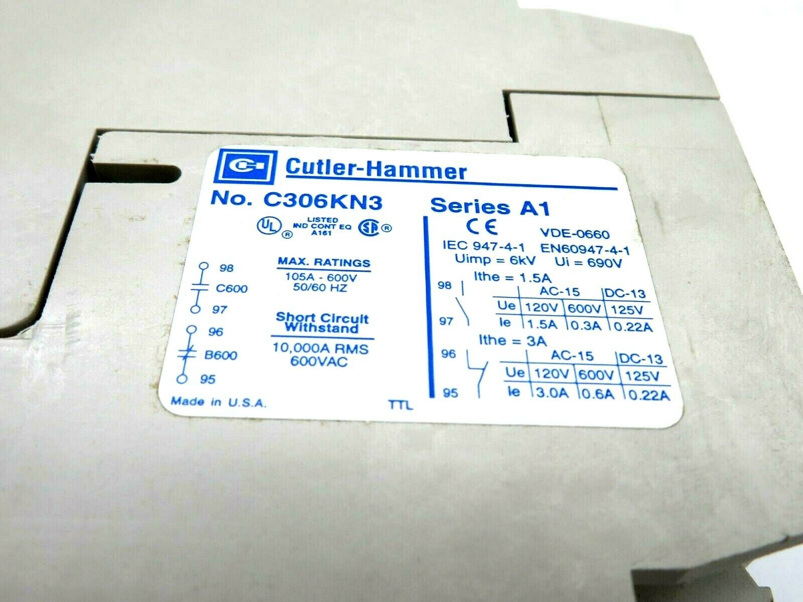 NEW EATON CUTLER HAMMER C306KN3 OVERLOAD RELAY 3 POLE 105AMP - SB ...