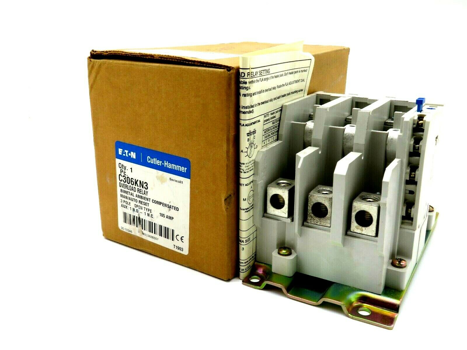 NEW EATON CUTLER HAMMER C306KN3 OVERLOAD RELAY 3 POLE 105AMP - SB ...