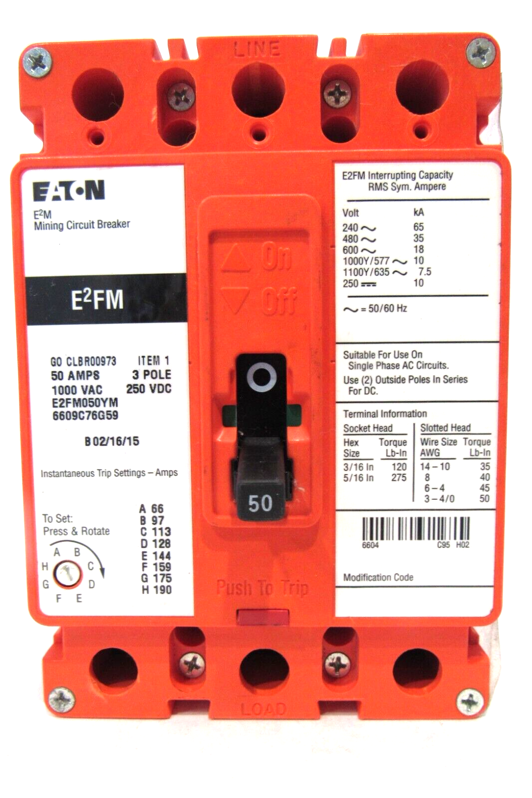 NEW EATON E2FM050YM CIRCUIT BREAKER 3 POLE 50AMP - SB Industrial Supply ...