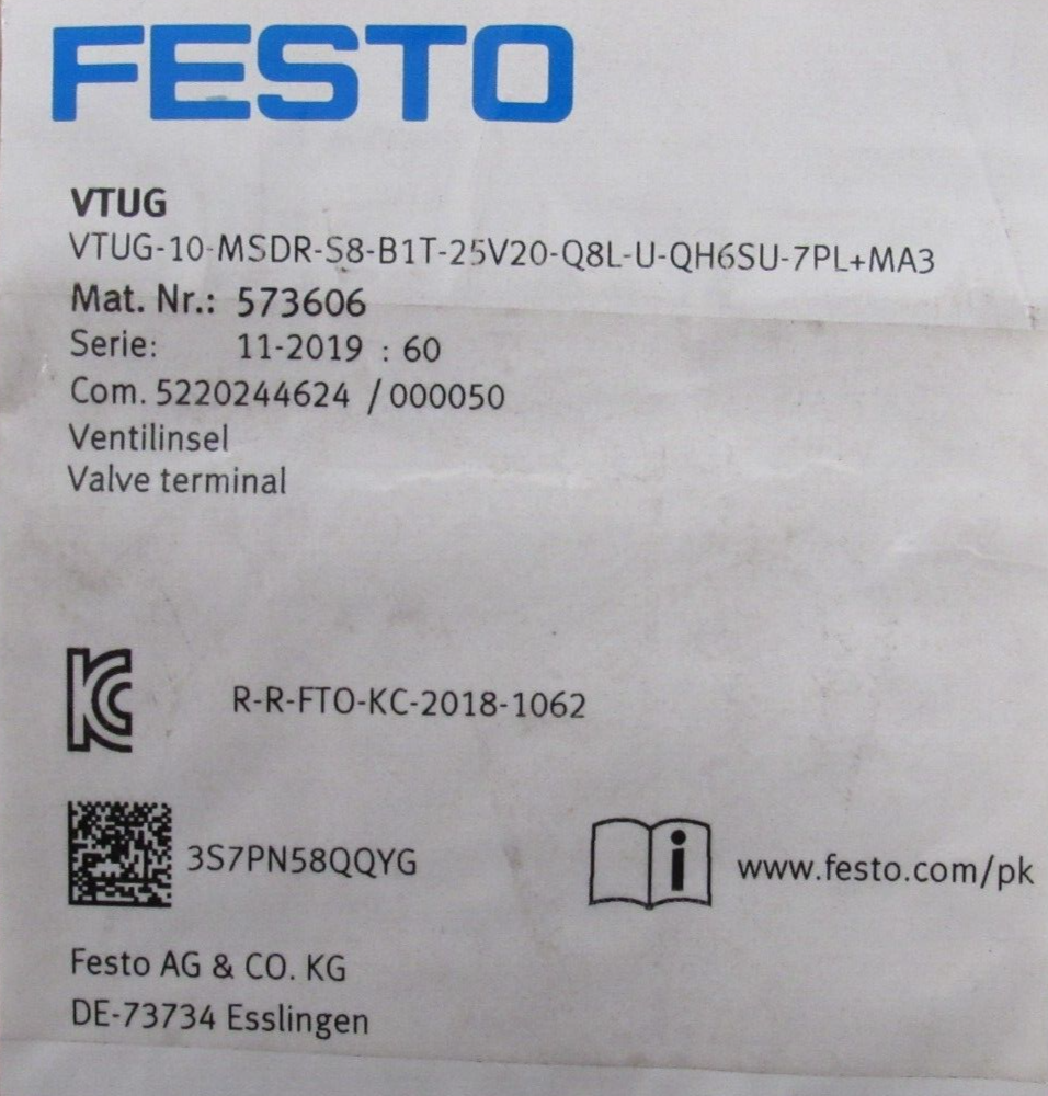 NEW FESTO 573606 VALVE MANIFOLD VTUG-10-MSDR-S8-B1T-25V20-Q8L-U-QH6SU ...