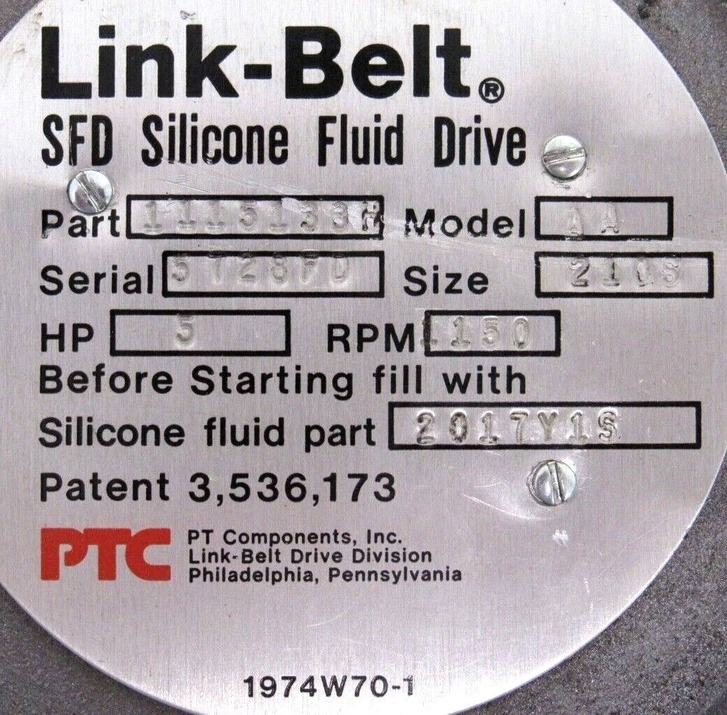 NEW LINK BELT 1115133H SFD SILICONE FLUID DRIVE 5HP SIZE 210S MODEL AA ...