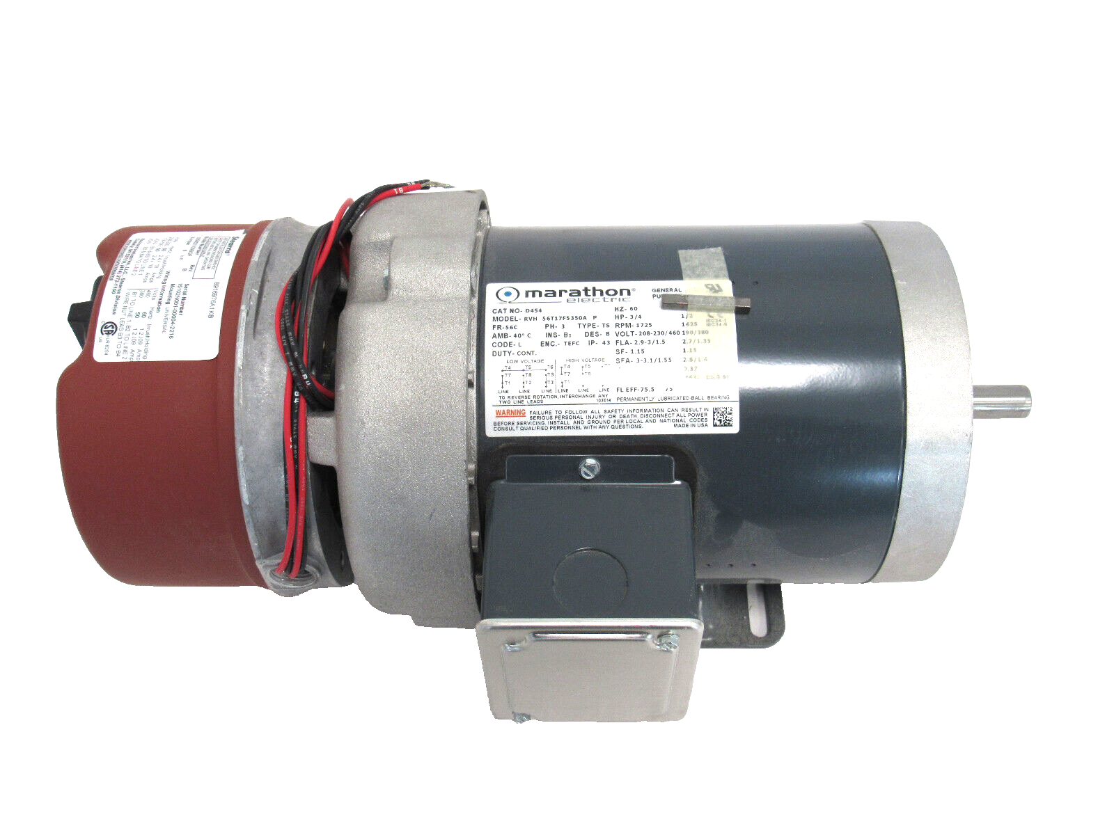 NEW MARATHON 056T17F5350 BRAKE MOTOR D454 3/4-1/2HP 1745/1425RPM - SB ...