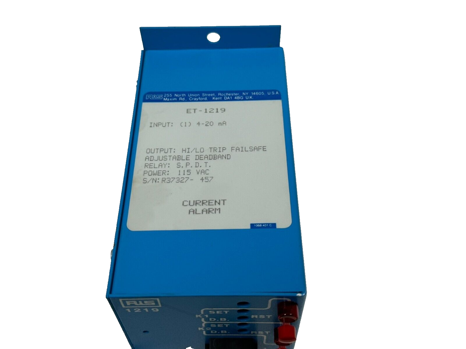 NEW ROCHESTER INSTRUMENTS ET-1219 CURRENT ALARM 4-20mA 115VAC ET1219 ...