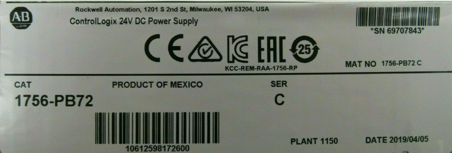 NEW SEALED ALLEN BRADLEY 1756-PB72 POWER SUPPLY SER.C 1756PB72 - SB ...
