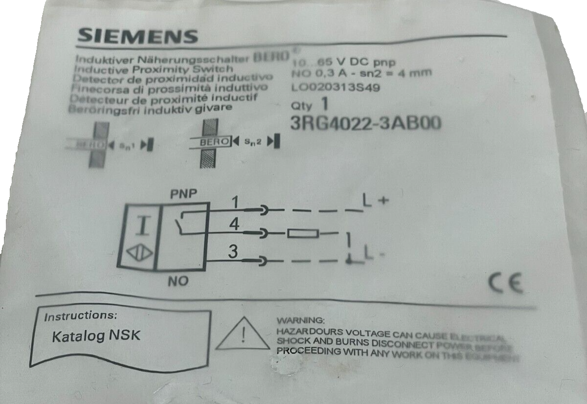 NEW SIEMENS 3RG4022-3AB00 INDUCTIVE PROXIMITY SWITCH 3RG40223AB00 - SB ...