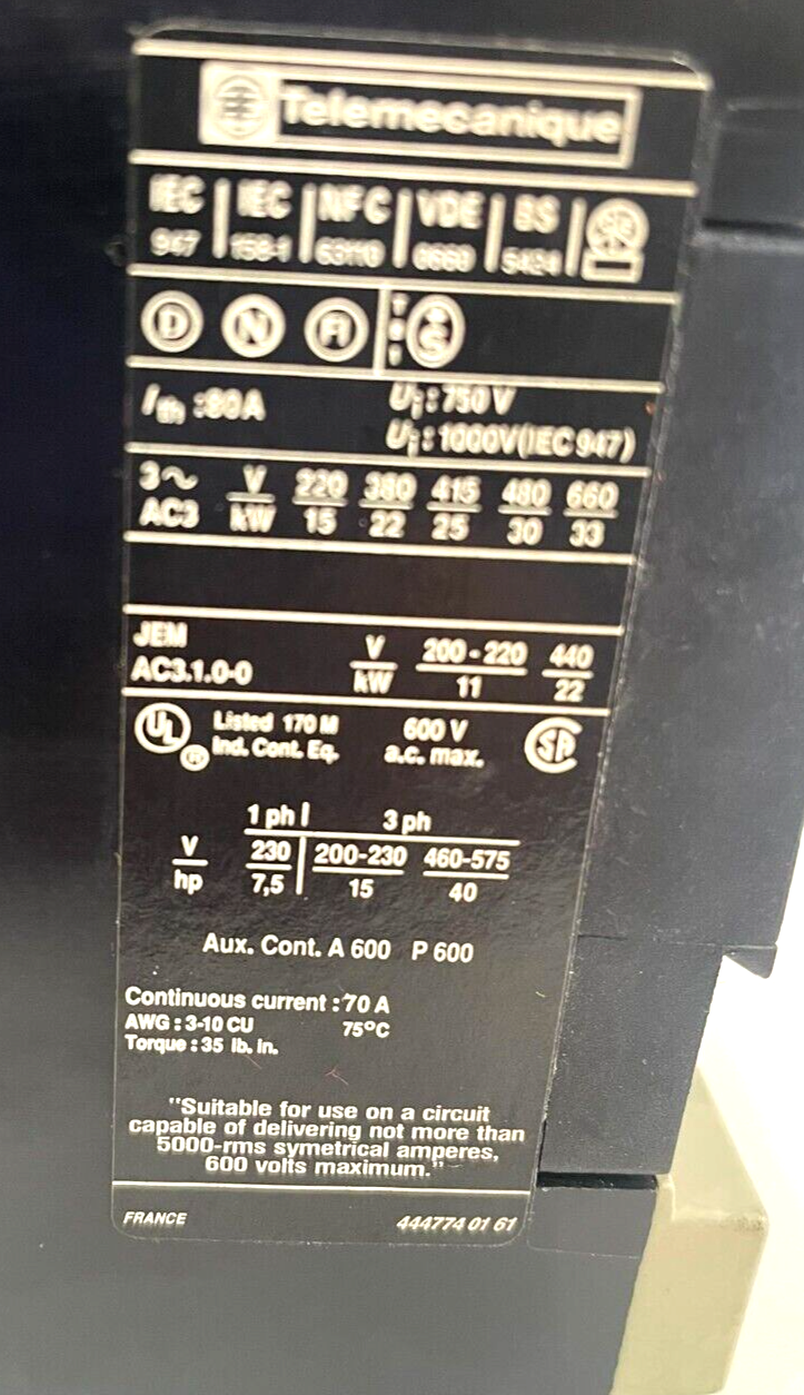 NEW TELEMECANIQUE LP1-D5011 CONTACTOR LP1D5011BD - SB Industrial Supply ...