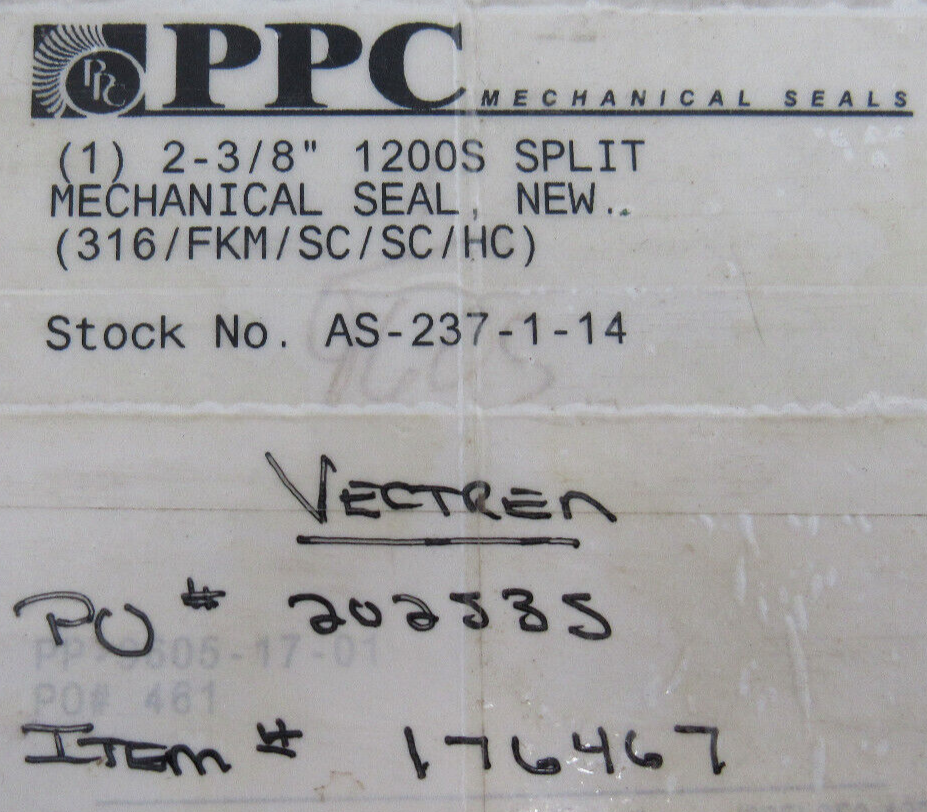 REFURBISHED PPC 2-3/8"-1200S SPLIT MECHANICAL SEAL AS-237-1-14 - SB ...